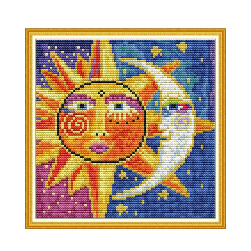 Sun and Moon cross stitch kit aida 14ct 11ct count... – Grandado