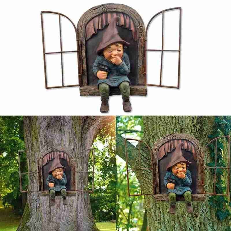 Naughty Garden Dwarf Statue Elf Going Out Tree Hug... – Grandado