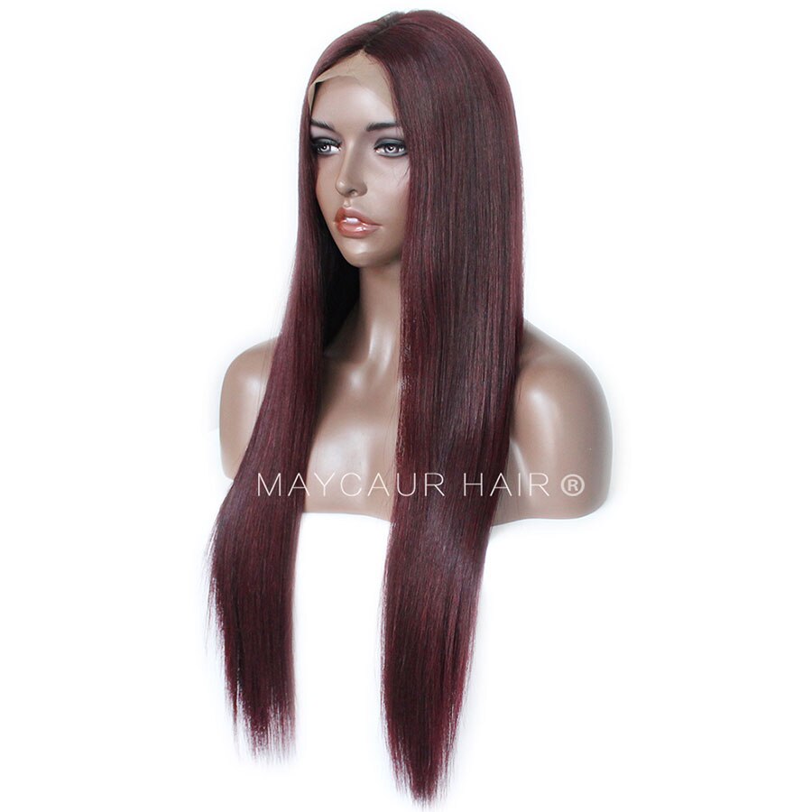 Maycaur Plain Burgundy Long Straight Lace Front Wi... – Grandado