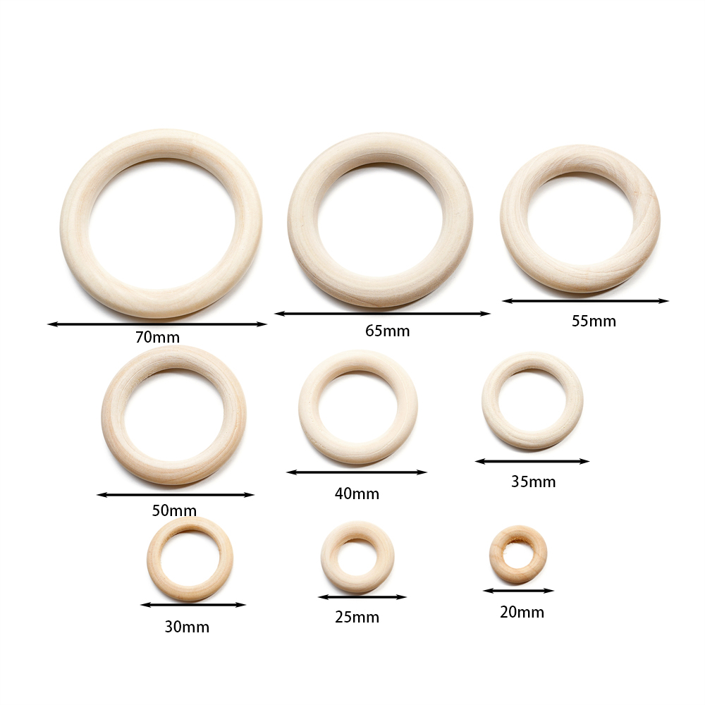 20-70mm Unfinished Wooden Rings Solid Color Natura... – Grandado