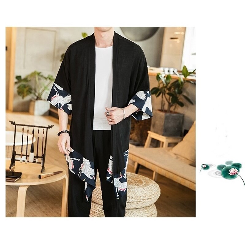 Japanese kimono cardigan men haori yukata male sam... – Grandado