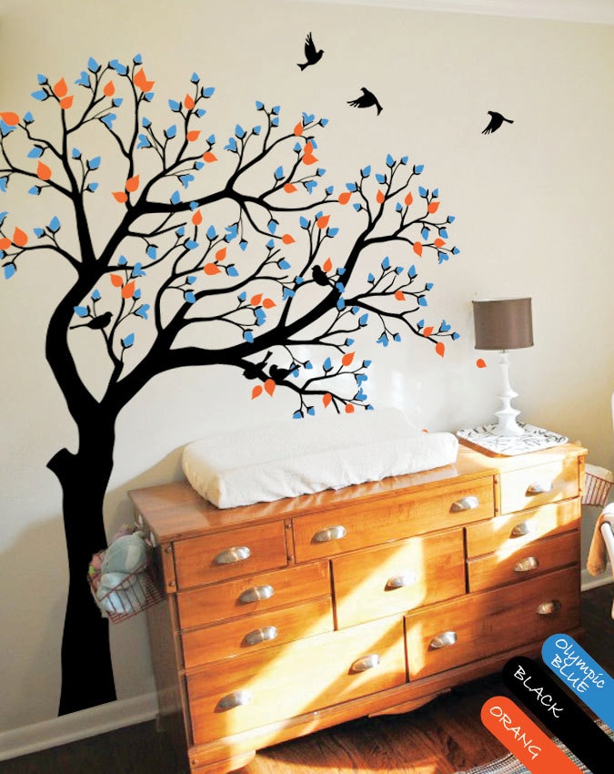 Spring Tree Wall Decals Blossom buds Birds And Lea... – Grandado