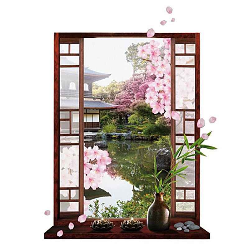 3D Window Sakura Peach Blossom Flower Art Wall Sti... – Grandado