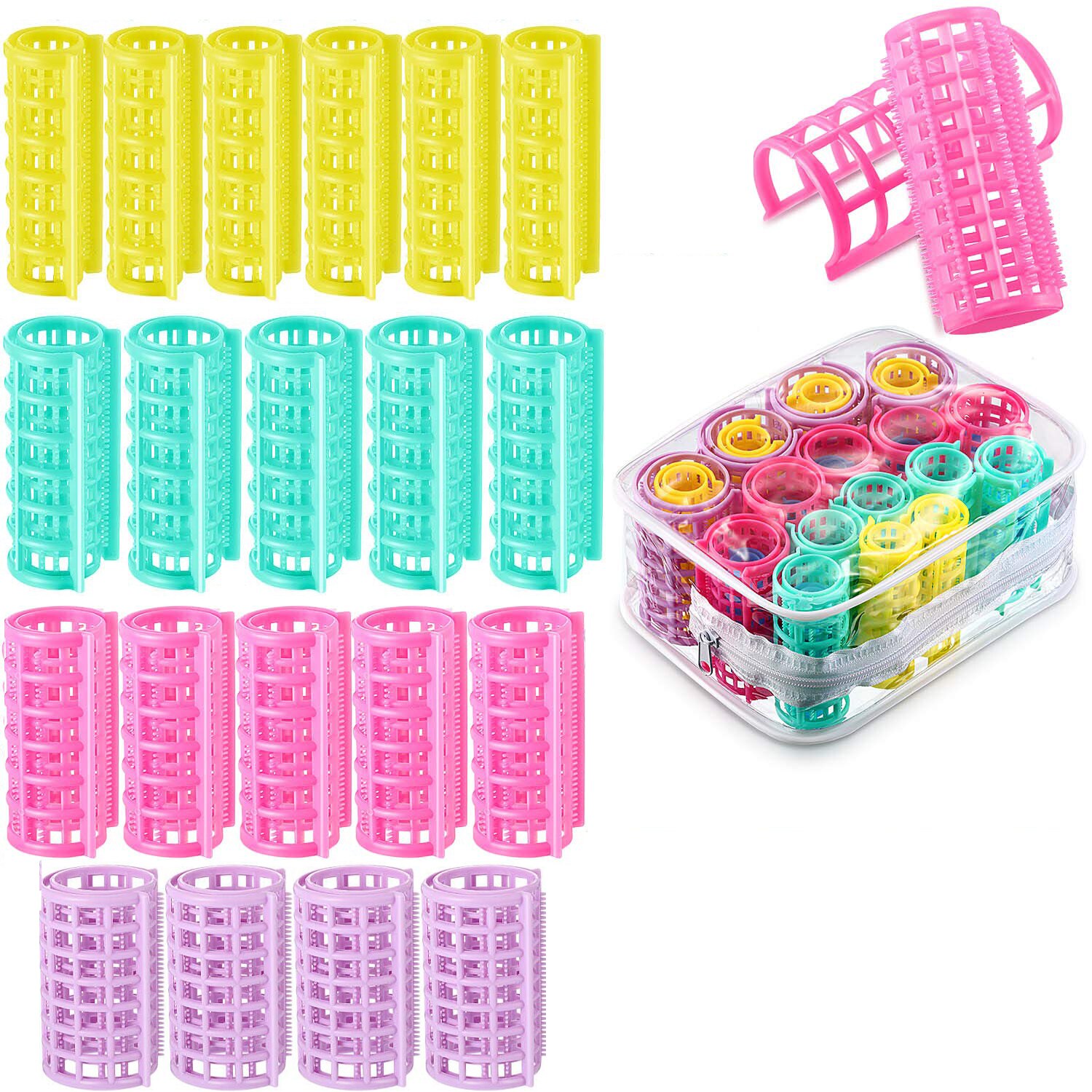 20 Pieces Plastic Hair Rollers Curlers Snap on Rol... – Grandado