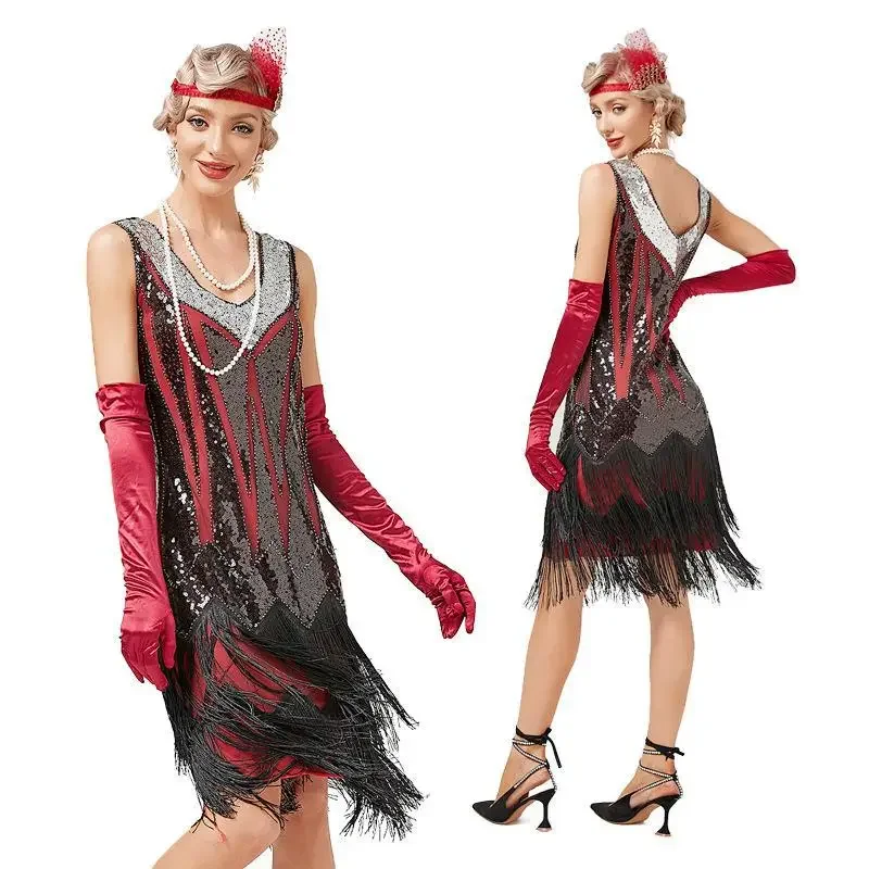 Vintage 1920s Flapper V-neck Double Tassel Dress G... – Vicedeal