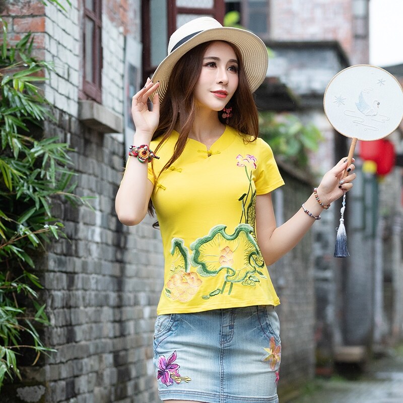 Ladies Chinese Tops Women Chinese T Shirt Oblique ... – Grandado