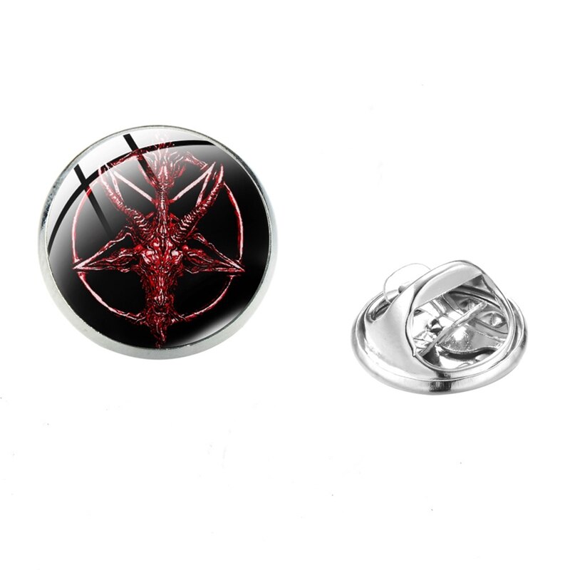 Satan Baphomet Pentagram Brooch Pins Skull Red Goa... – Grandado
