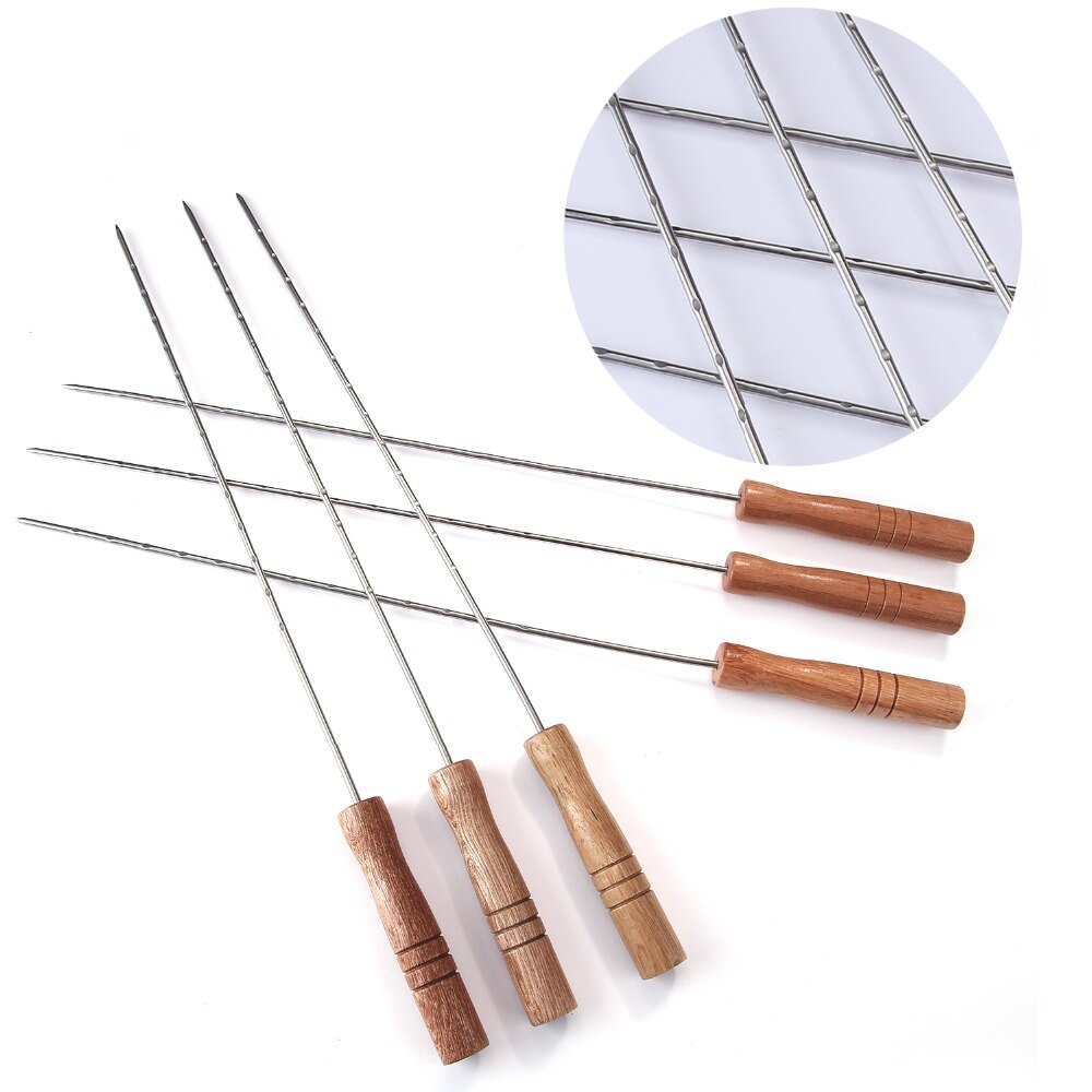 Træ grillspyd metal bbq pinde træ kabab bbq spyd l... – Vicedeal