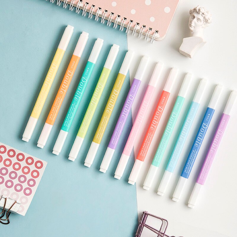 12pcs Dual-side Color Highlighter Marker Pen Set D... – Vicedeal