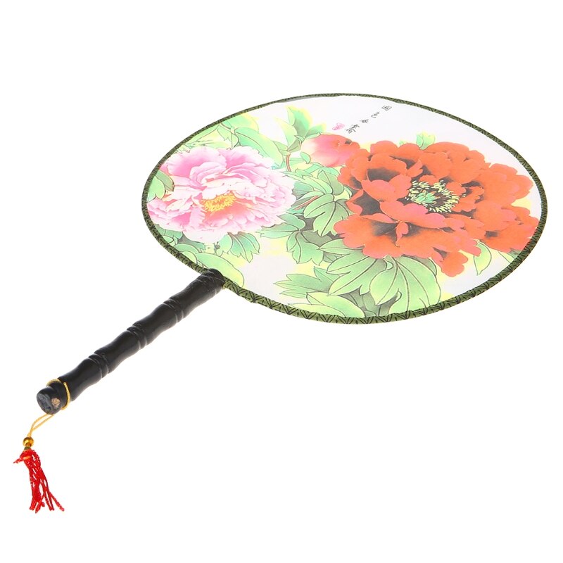 Wood Handle Chinese Vintage Round Hand Fan Print W... – Grandado
