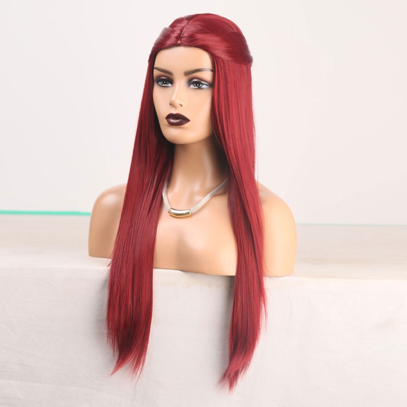 Bombshell Wine Red Silky Straight Synthetic Hair W... – Grandado
