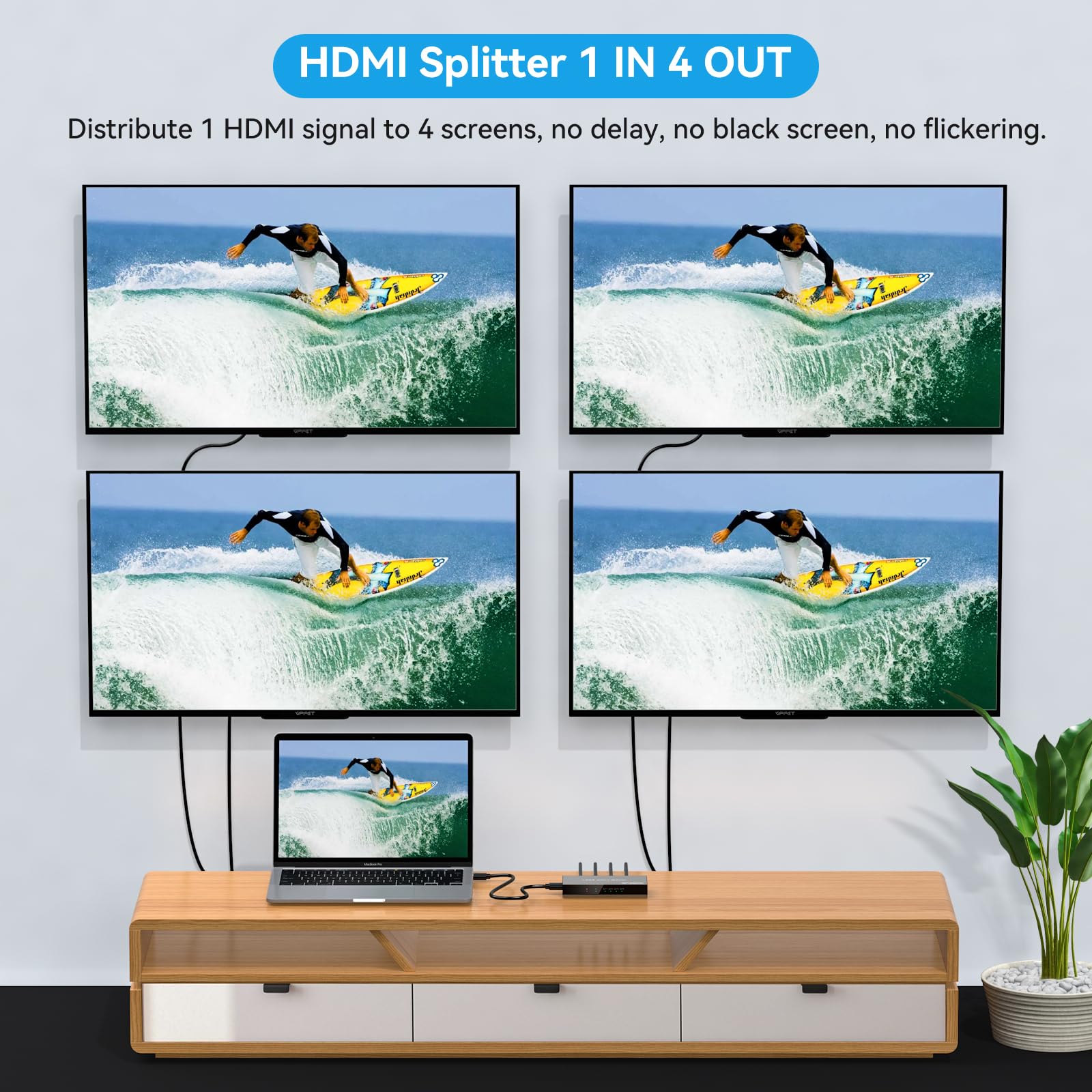 HDMI Splitter 4K/60Hz 1 in 4 Out with EDID Managem... – Vicedeal