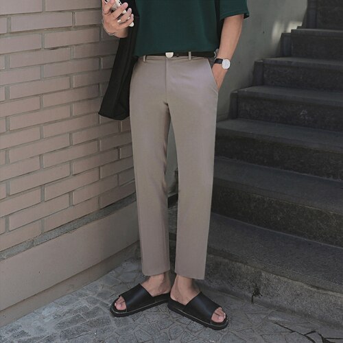 Solid Mid-rise Pants Men Korean Straight Loose Men... – Grandado