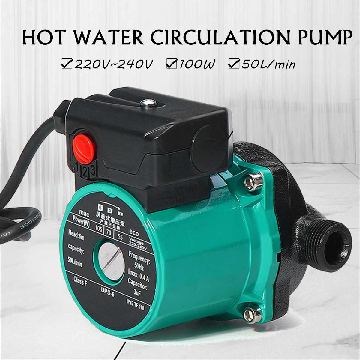 100W 3-Speed Booster-Pomp Circulatie Circulatiepom... – Grandado