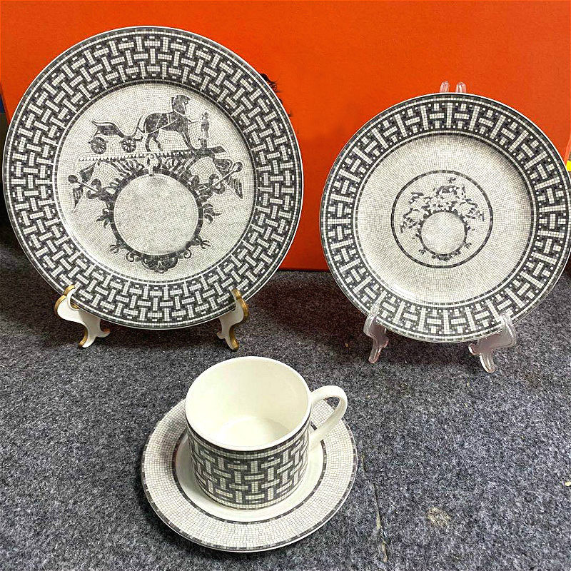 European-Style Bone China Ceramic Plate Set Gray D... – Vicedeal