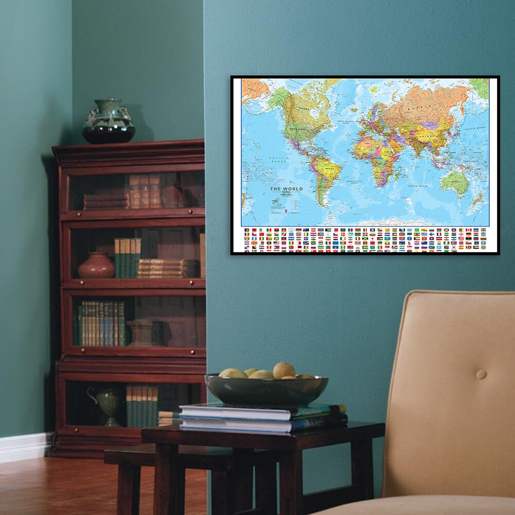 70*50cm The World Political Map with National Flag... – Grandado