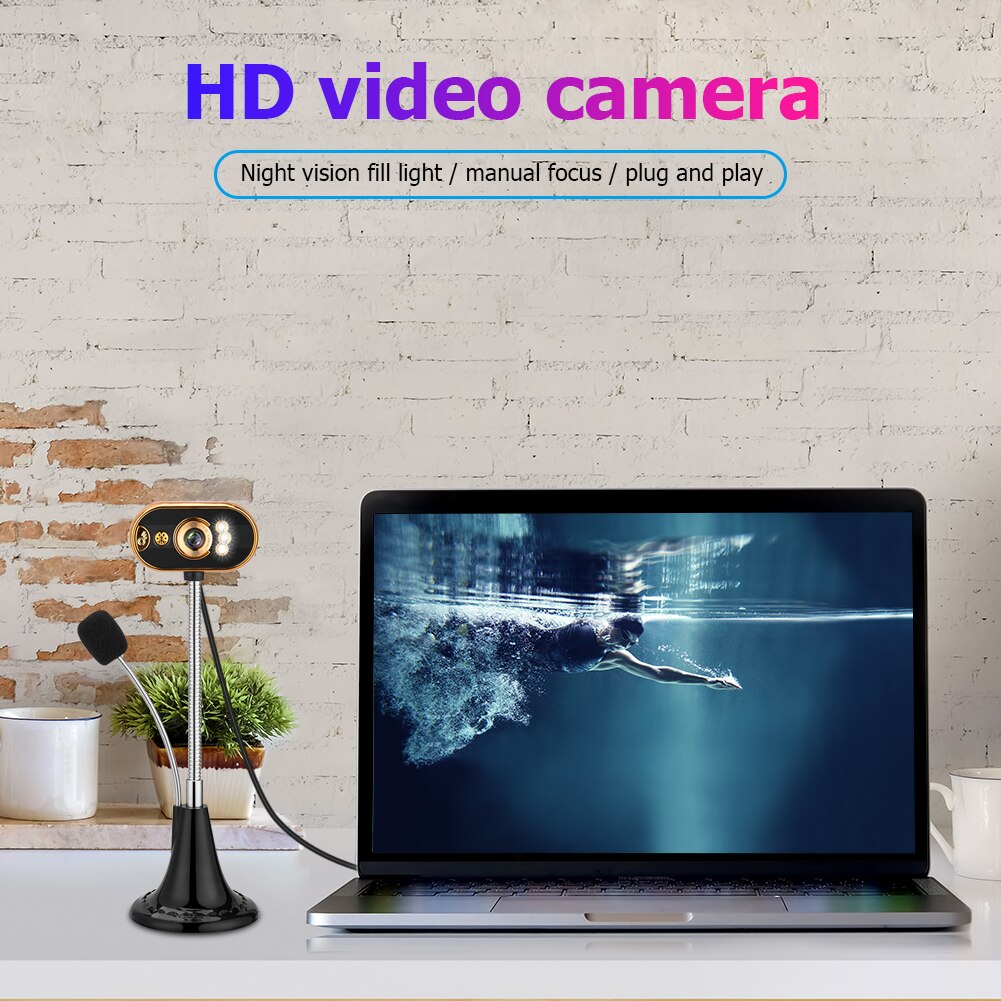 Goose Neck HD Webcam with Microphone 4LED USB Driv... – Grandado