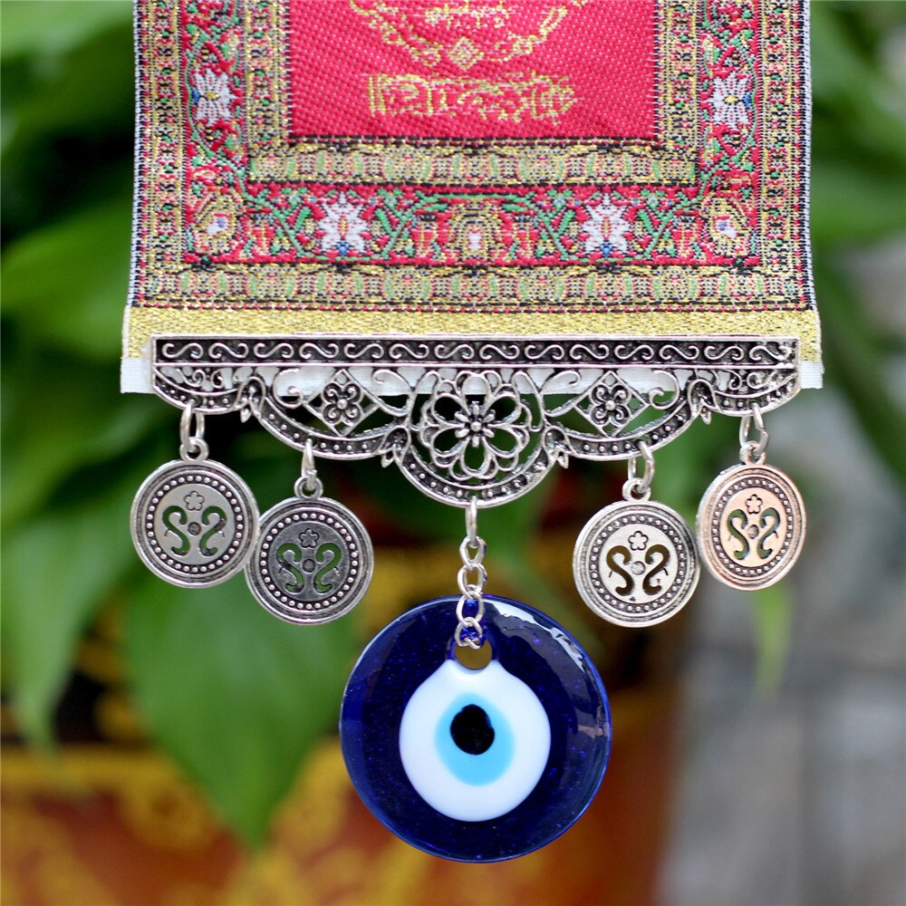 Turkish Glazed Blue Eyes Pendant Red Cloth Golden ... – Vicedeal