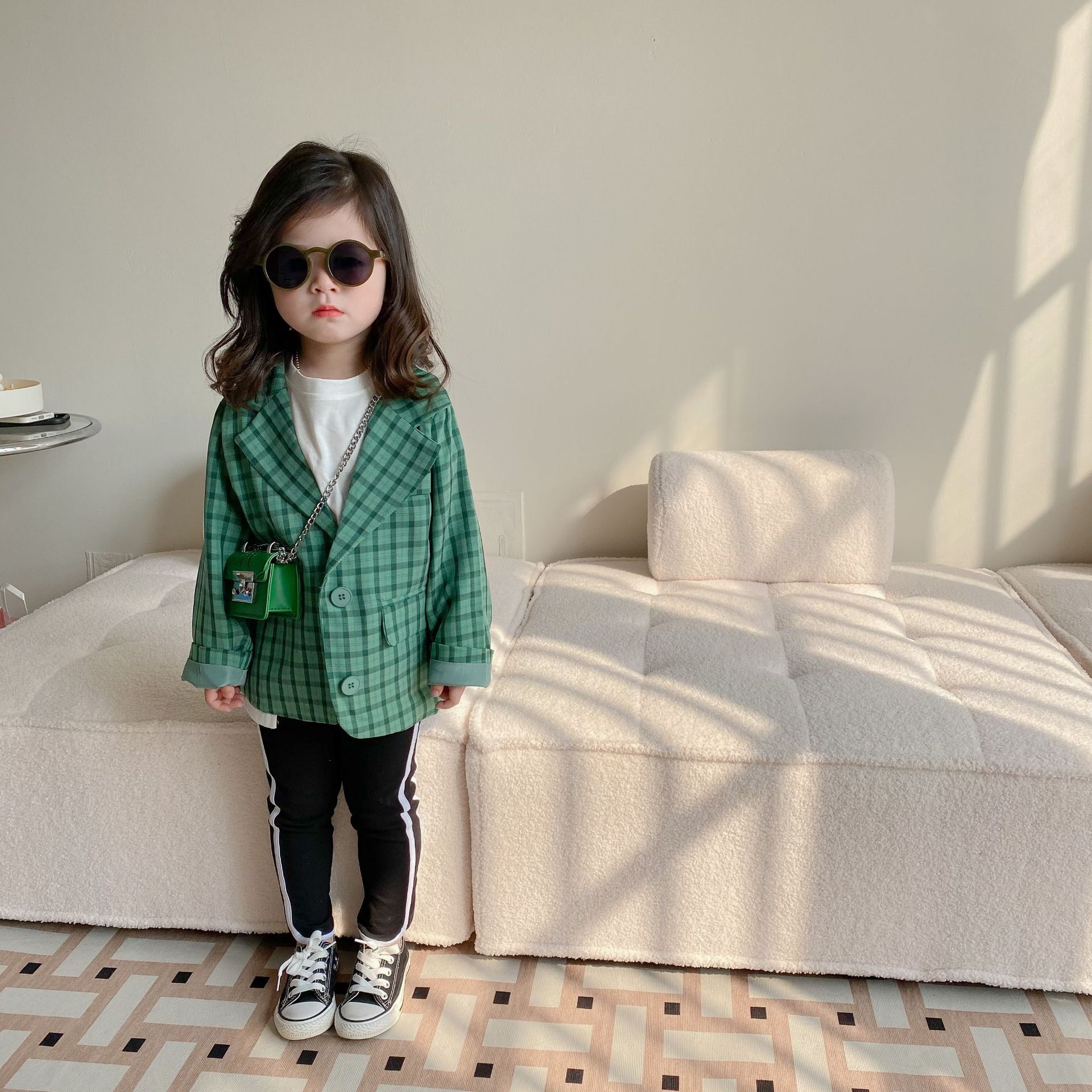 2022 Spring Girls Plaid Coat Green Jacket – Grandado