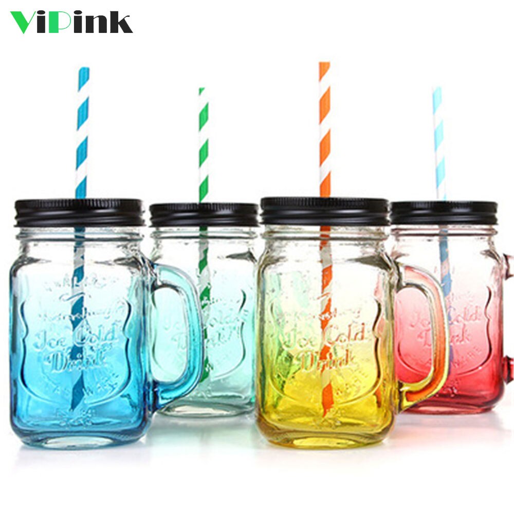 Clear Glass Water Bottle 450ml Mason Jar With Stra... – Grandado