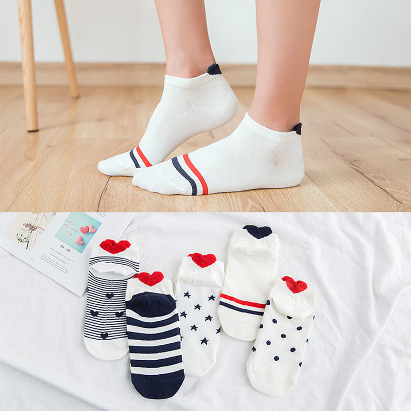 3 Pairs Cotton Womens Socks Red Heart Cute College... – Grandado