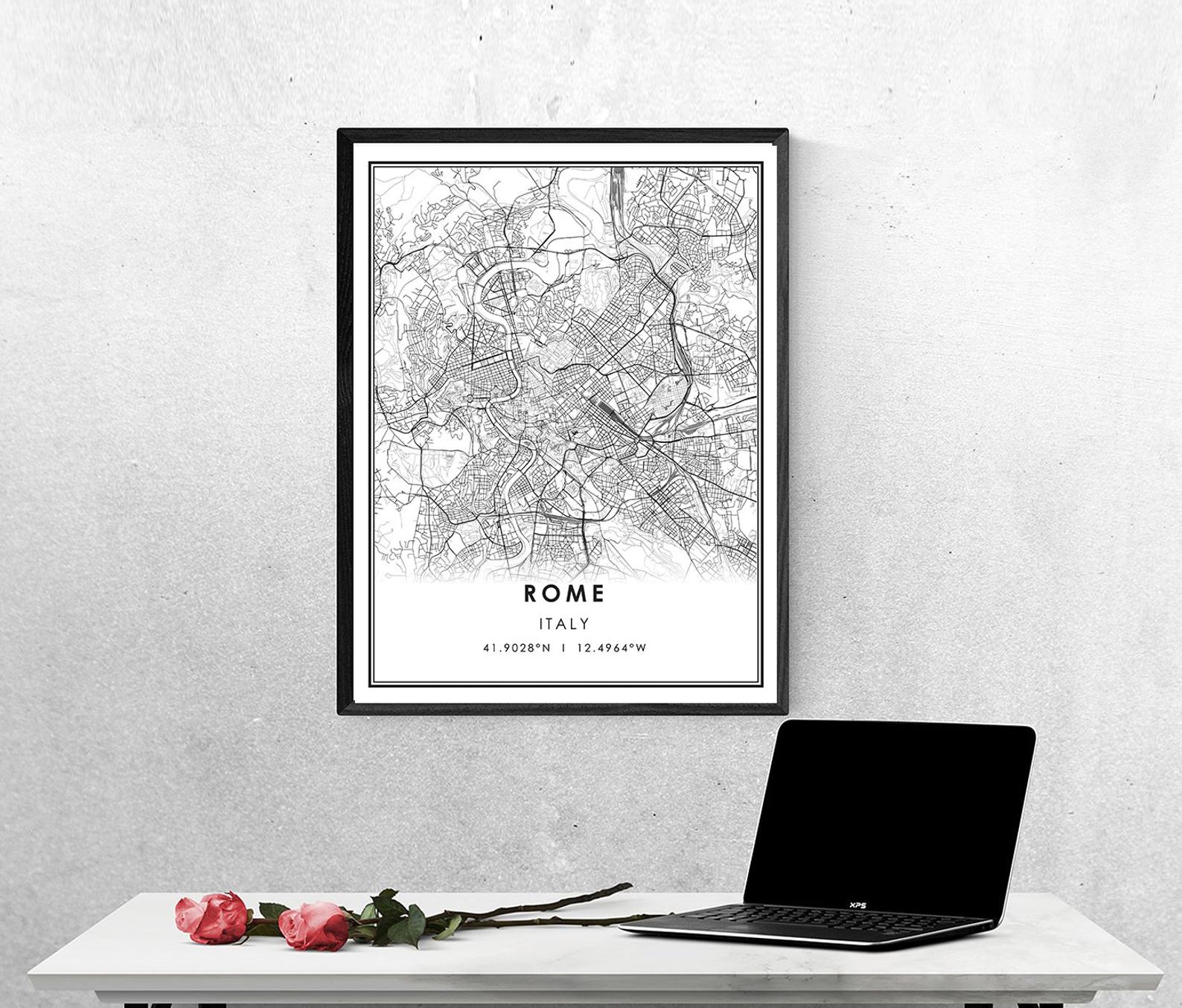 Rome map print poster canvas | Rome city map print... – Vicedeal