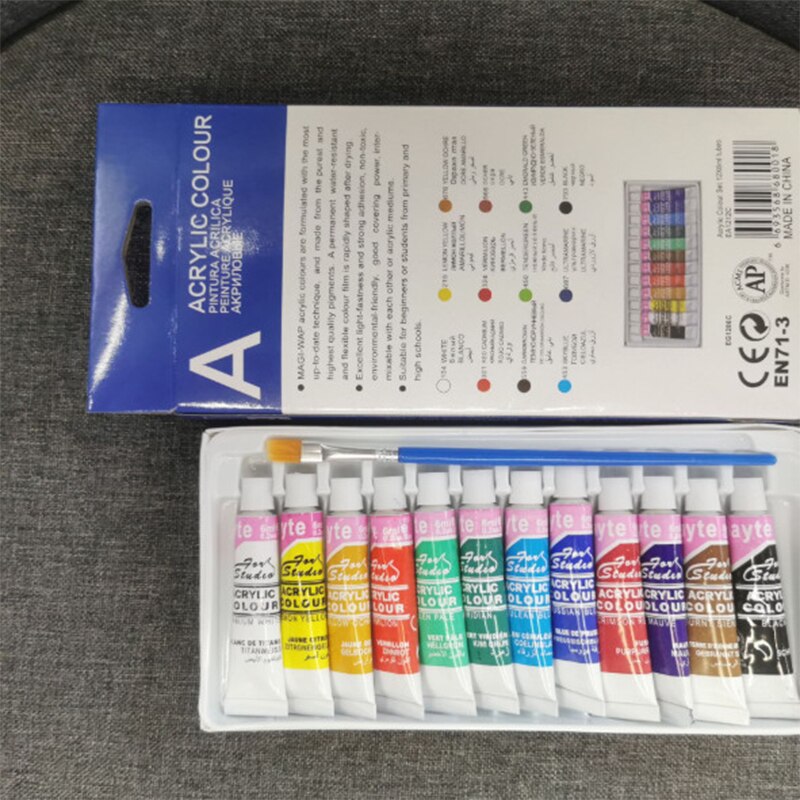12 Colors Acrylic Paints Set Hand Painted Wall Pai... – Grandado