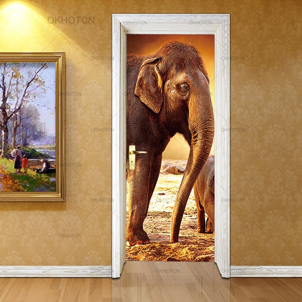 Modern Art Door Sticker Elephant Animals Decal Hd ... – Grandado