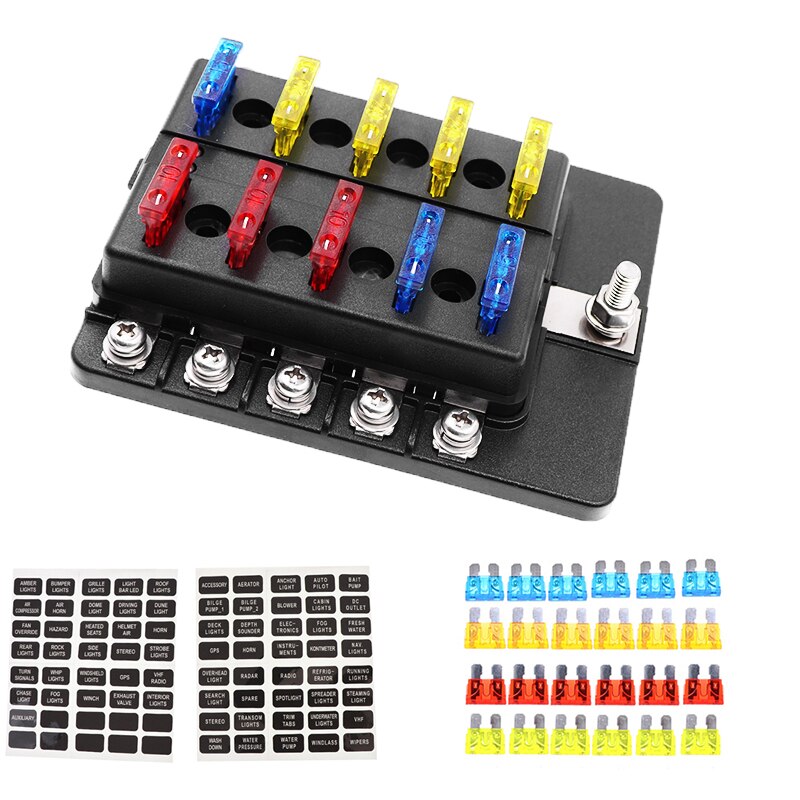 10 Way Blade Fuse Box with LED Indicator Fuse Bloc... – Grandado