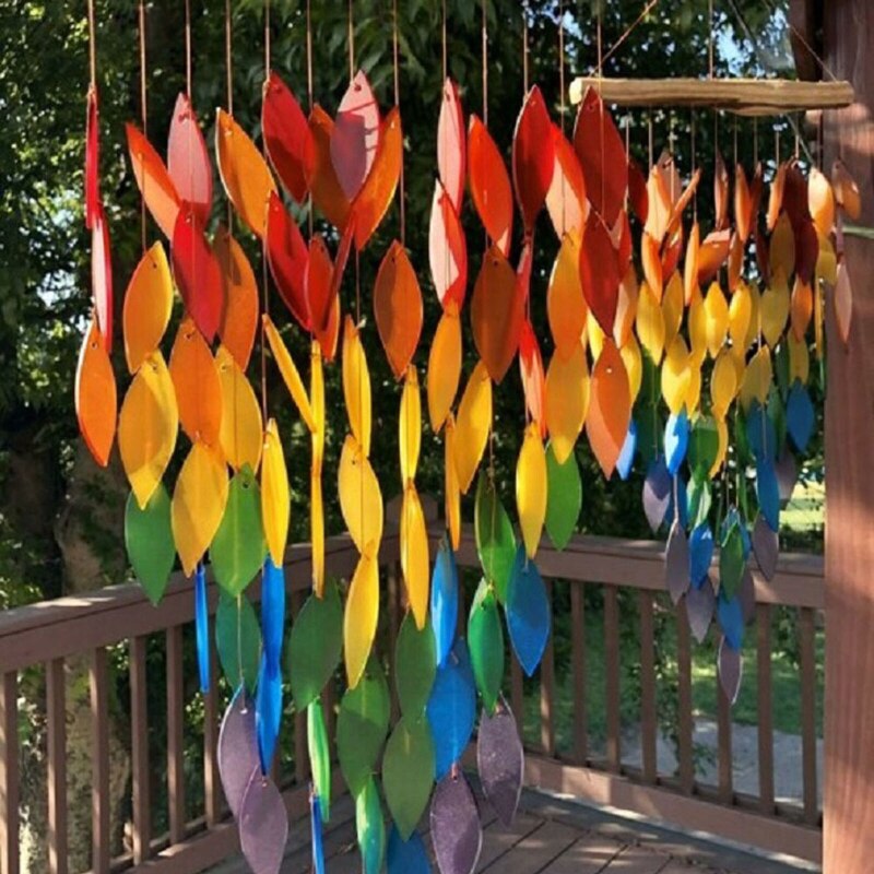 Rainbow fall leaf wind chime Dream Catcher floatin... – Grandado