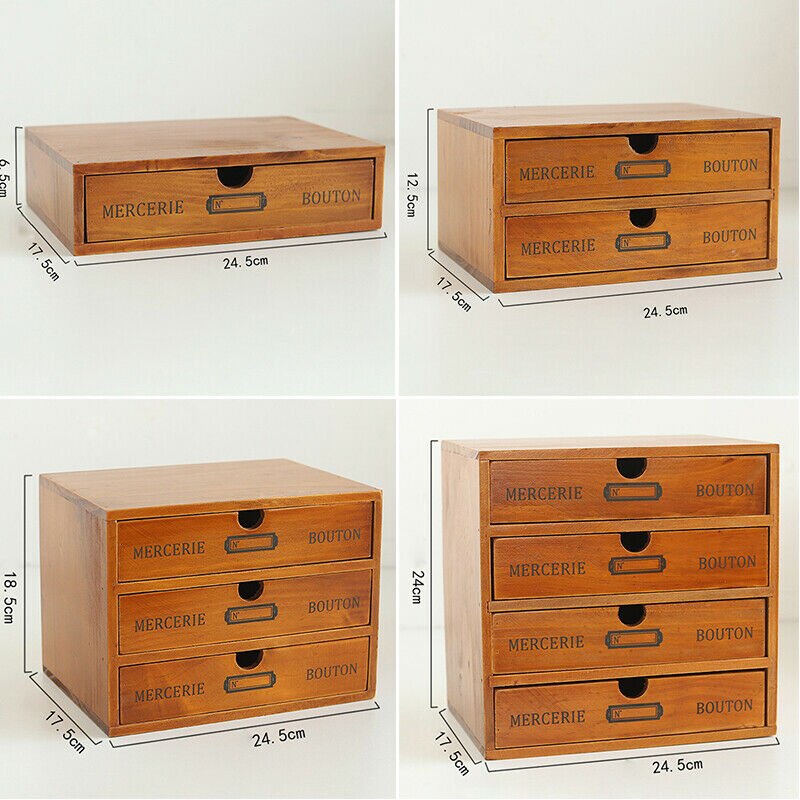 Retro Wooden Drawer Storage Box Office Desktop Sto... – Grandado