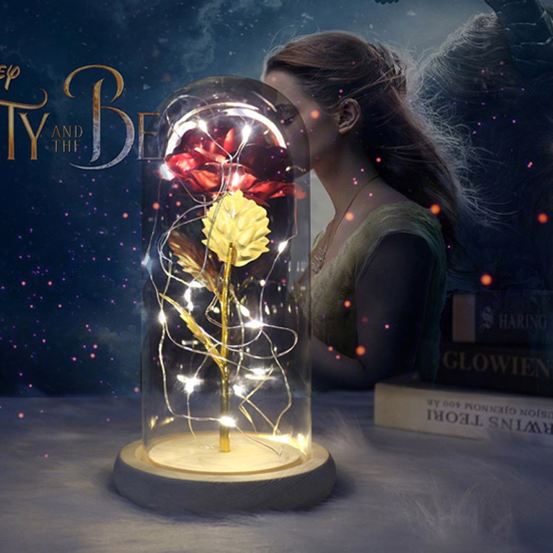 Beleza e a besta flor eterna rosa em um frasco din... – Vicedeal