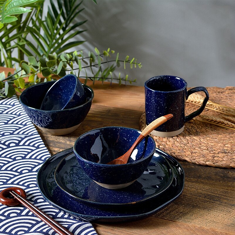 Japanese Style Ceramic Dark Blue Dinner Plate Bowl... – Vicedeal