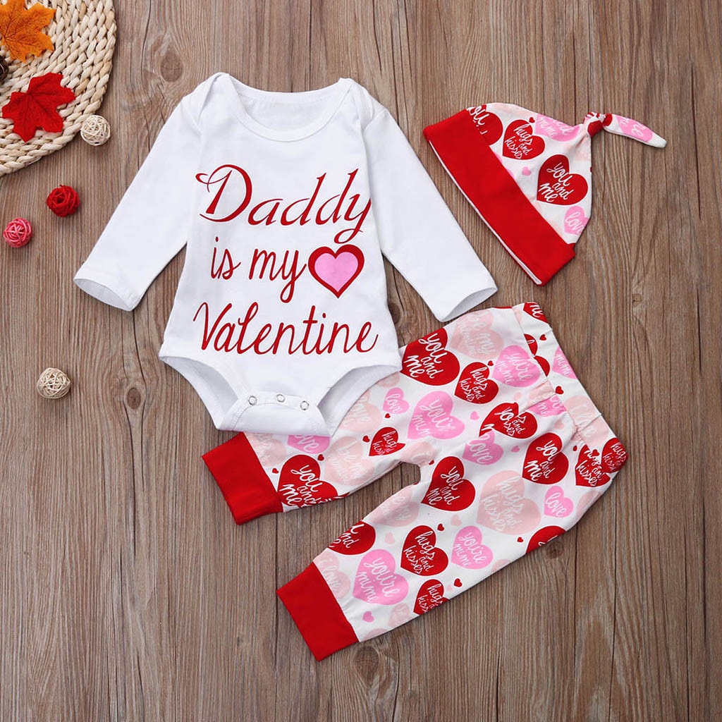 Baby girl valentines baby girl letter romper tops+... – Grandado