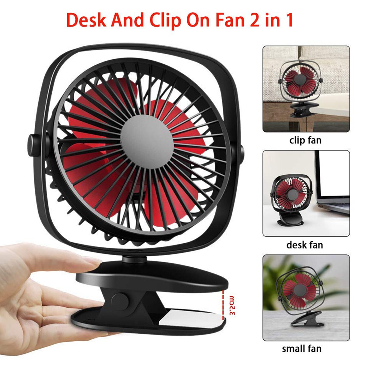 Tragbare USB Fan Persönliche Clip-auf Fan ° Rotati... – Vicedeal