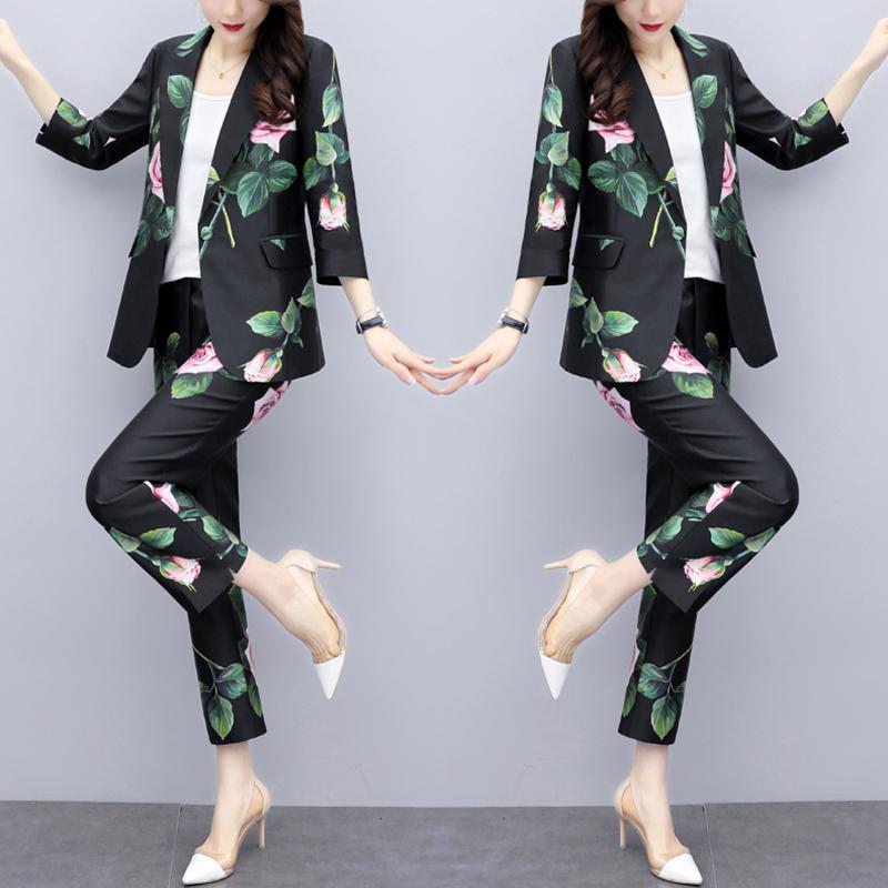 Koreaanse Vrouwen Buisness Pak Bloemenprint Blazer... – Grandado