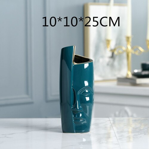 Nordic ceramics vase abstract human face head gree... – Grandado