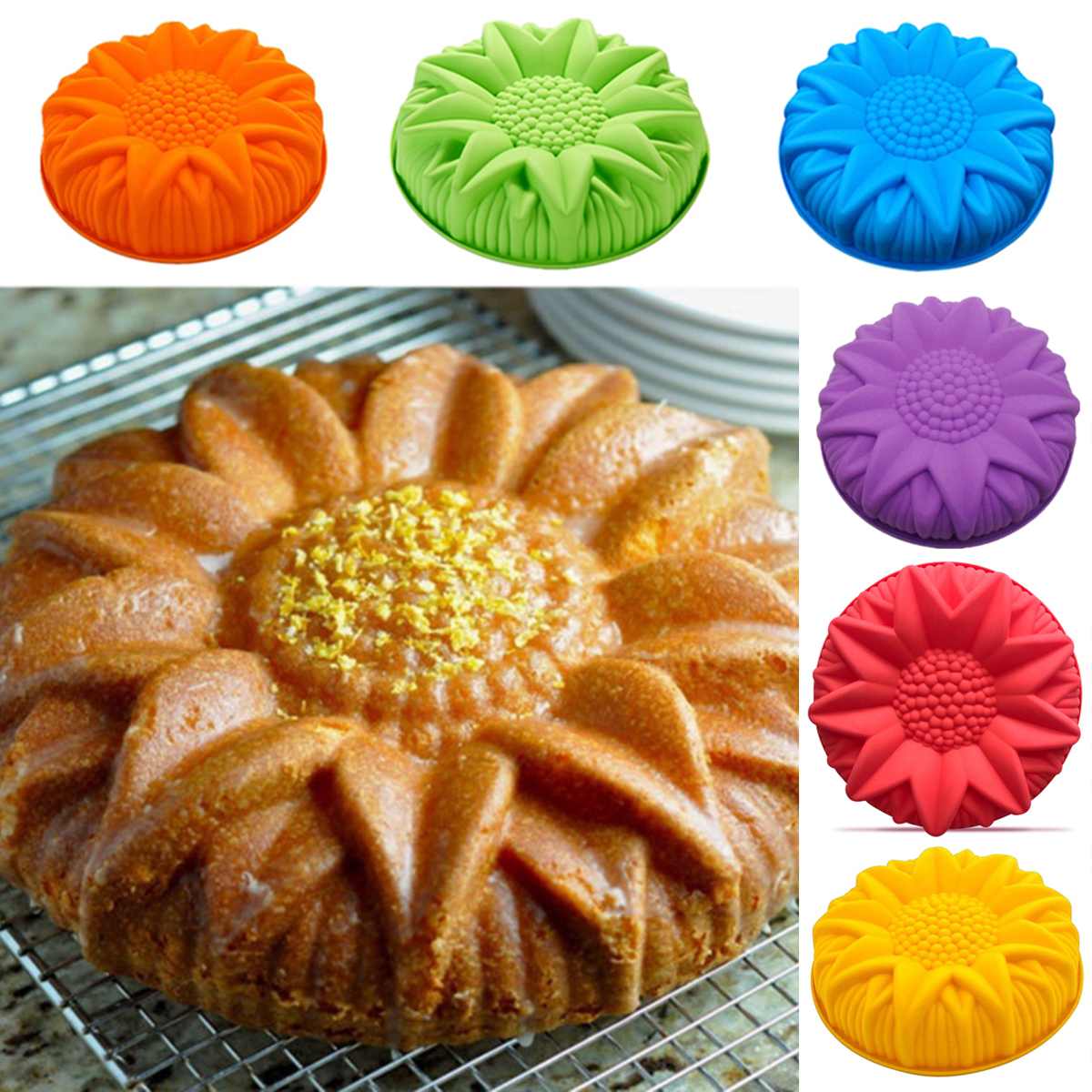 3D Sunflower Rose Flowers Silicone Cake Border Dec... – Grandado