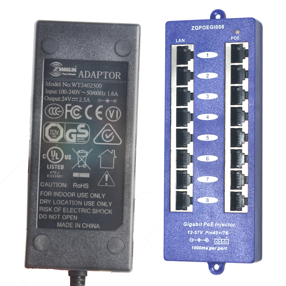 8 Port Gigabit Power over Ethernet PoE Injector fo... – Vicedeal