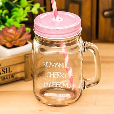 450ml Colorful Glass Mason Jar Mug with Lid and St... – Vicedeal