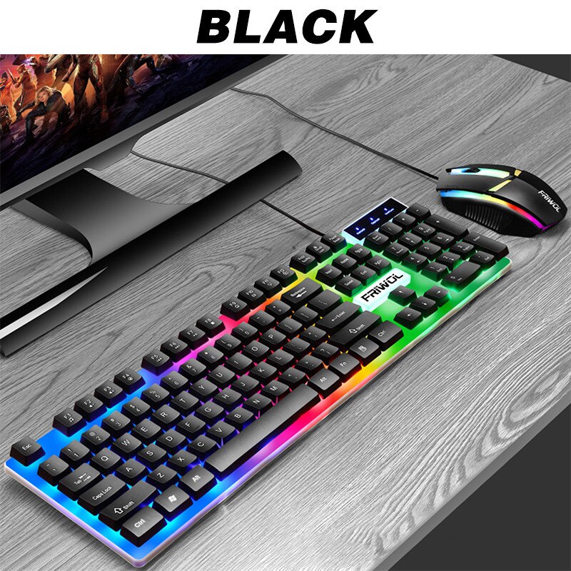 LED Rainbow Backlight USB Ergonomic Wired Gaming K... – Vicedeal