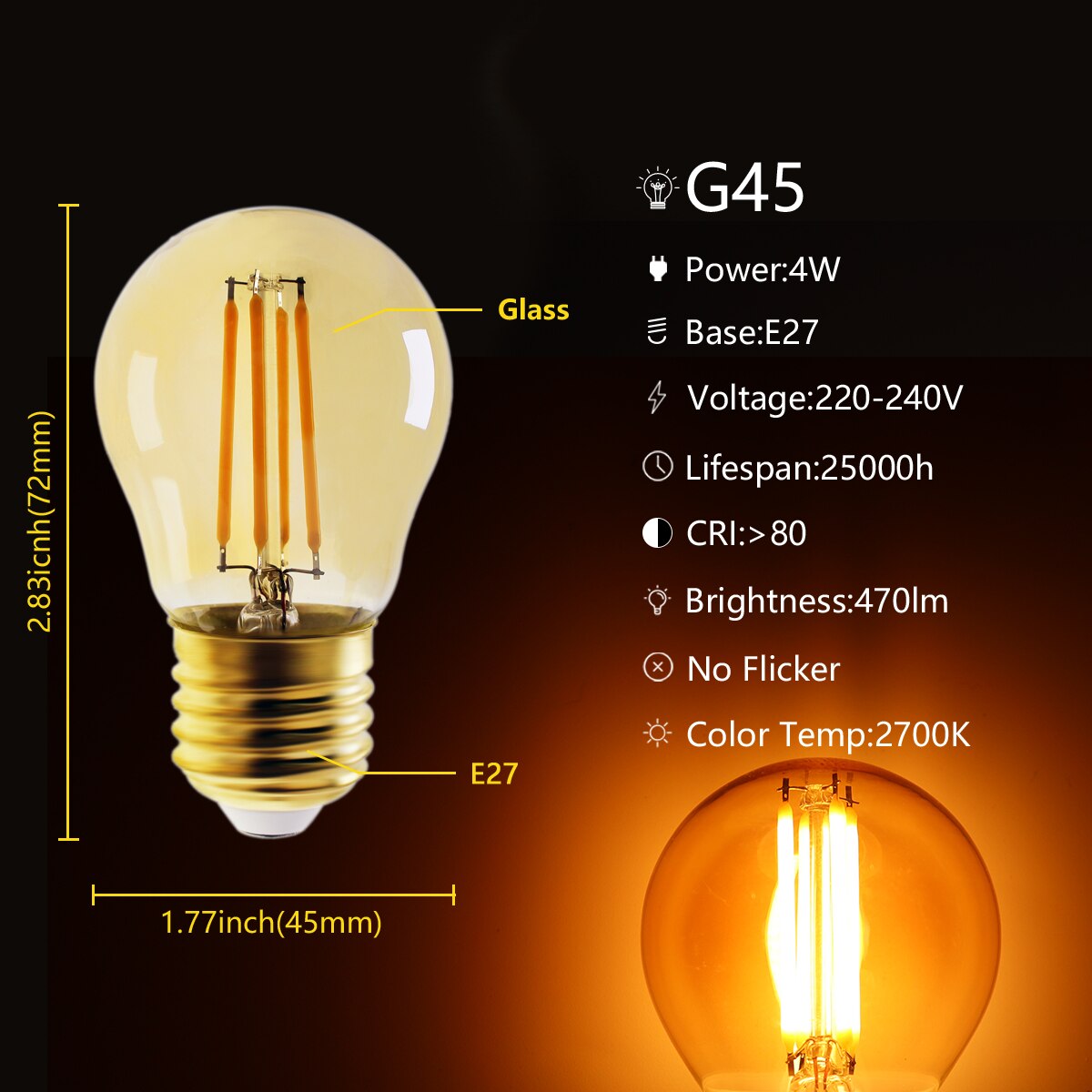 4W G45 Retro Edison Filament Bulb E14 E27 Bombilla... – Vicedeal