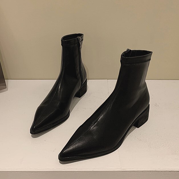 EOEODOIT Herbst Winter Leder Stiefel Med Chunky Ch... – Grandado