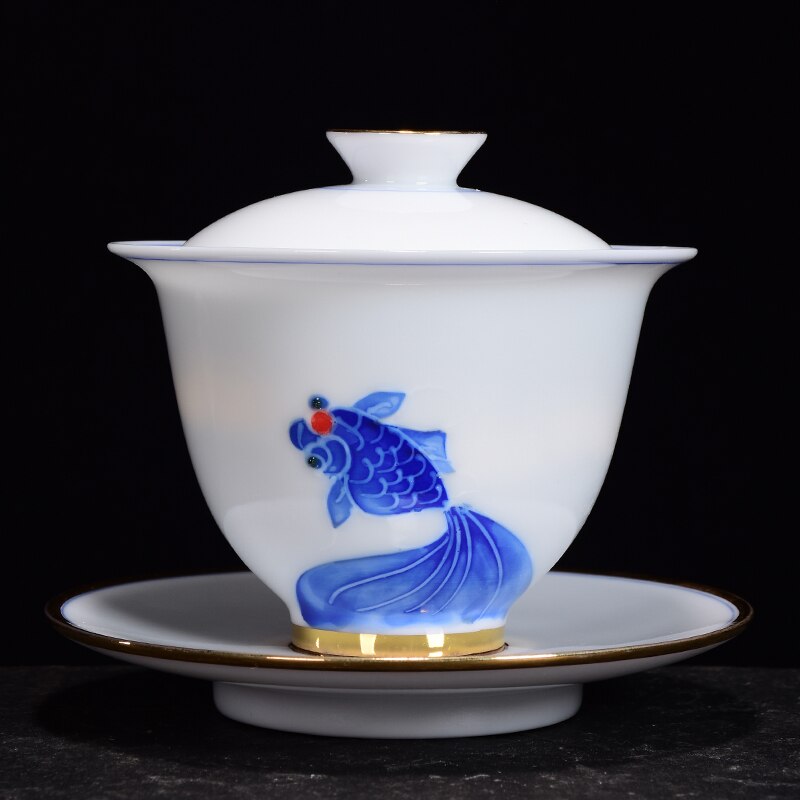250ml White Pottery Sancai Gaiwan Hand Painted The... – Vicedeal