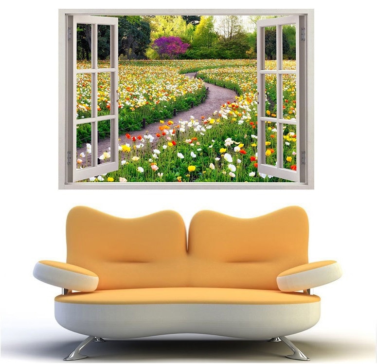 3D Effect Window View WALL STICKERS Backyard Garde... – Grandado