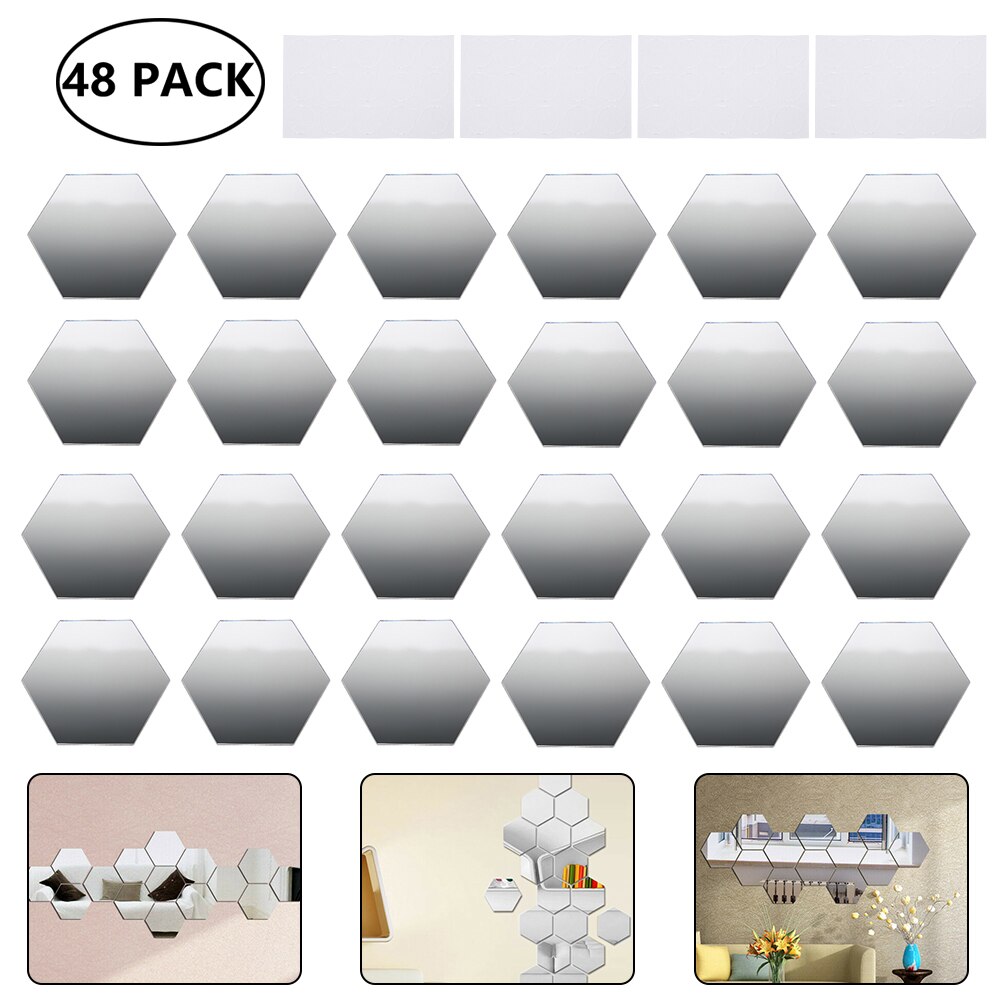 12/48pcs Hexagon Mirror Wall Stickers DIY Art Wall... – Vicedeal