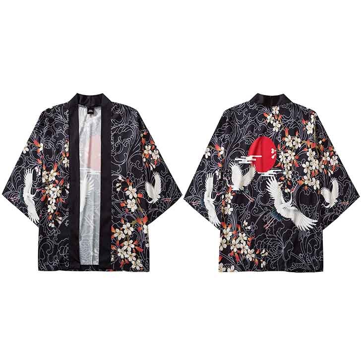 Japanese Kimono Jacket Floral Crane Harajuku Hip H... – Grandado