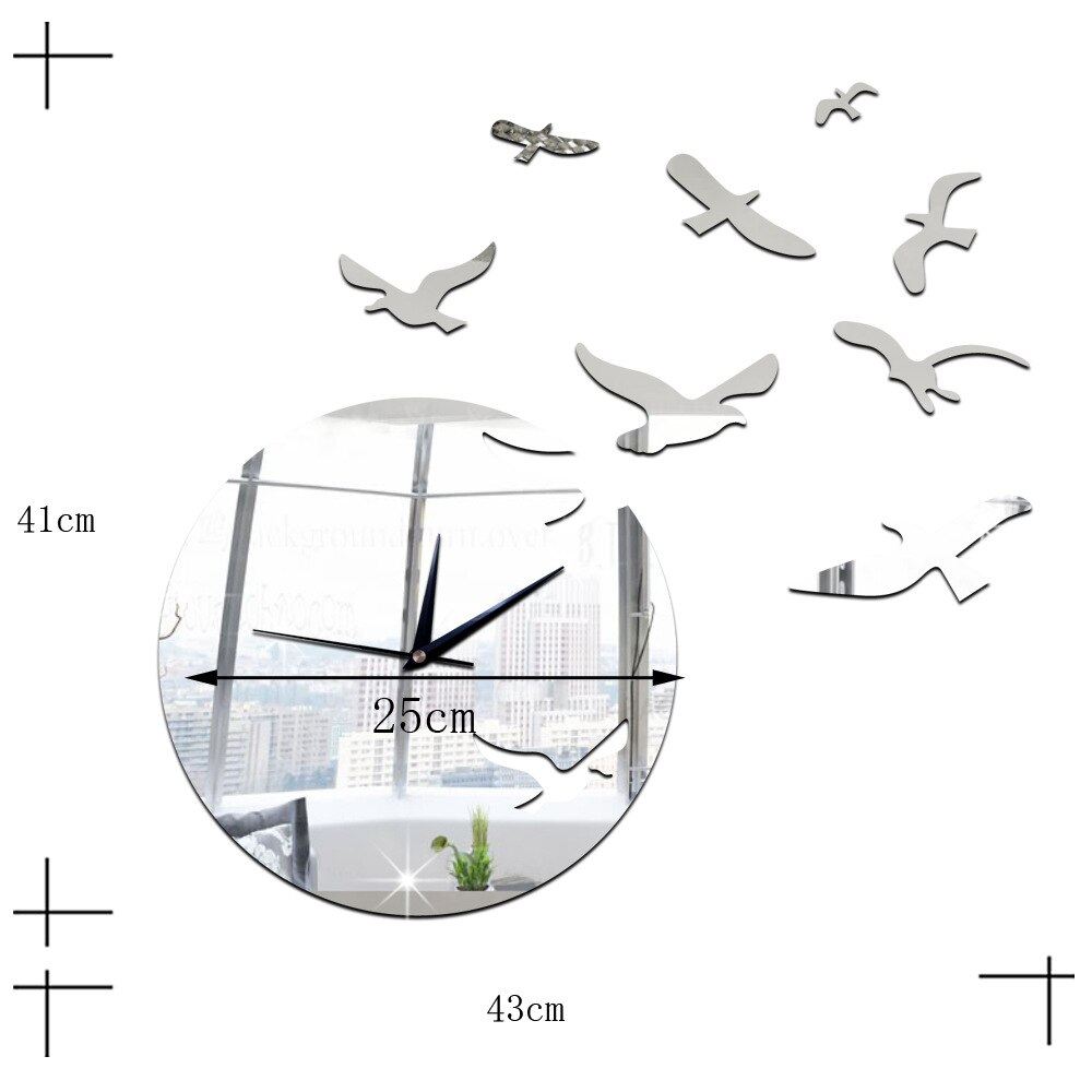 GZ047 Seagull Mirror Wall Clock 3D Silent Quartz C... – Vicedeal