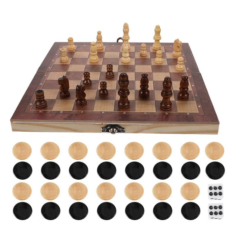 3 In 1 Houten Opvouwbare Schaakbord Set Backgammon... – Grandado