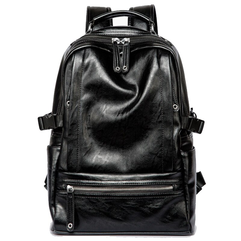 VICUNA POLO Shiny Black Leather Backpack For Men D... – Vicedeal